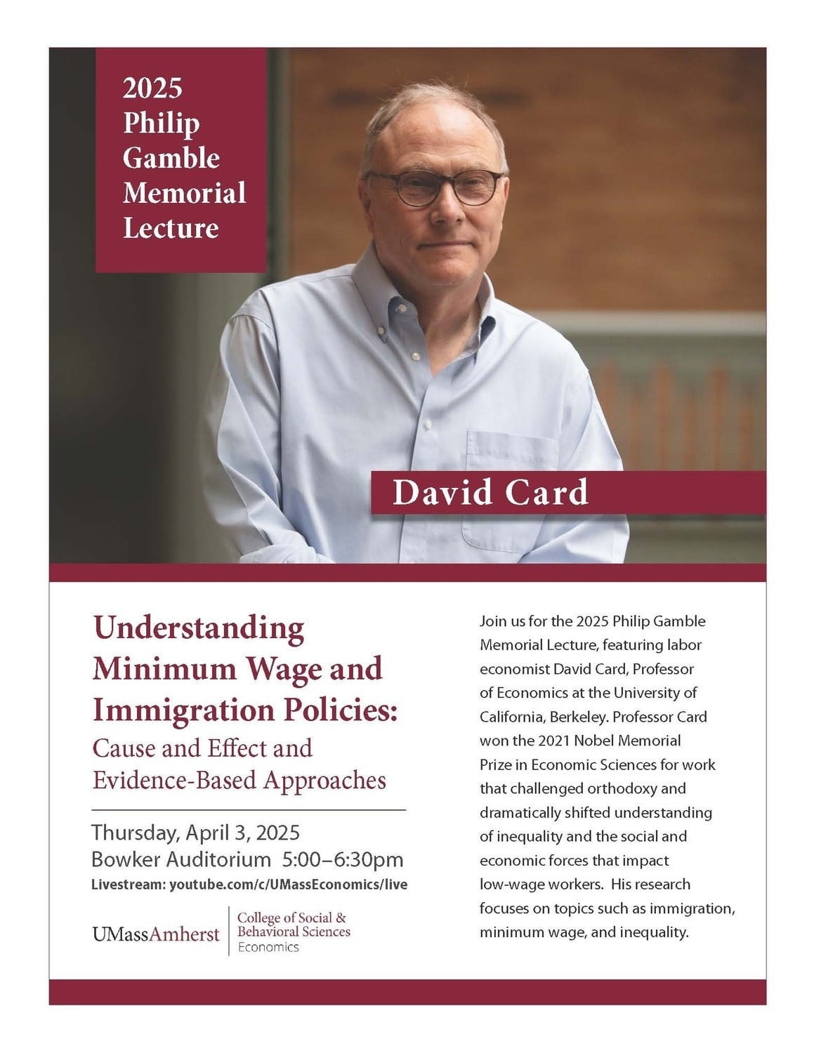 Nobel Laureate David Card to Deliver 2025 Gamble Memorial Lecture ...